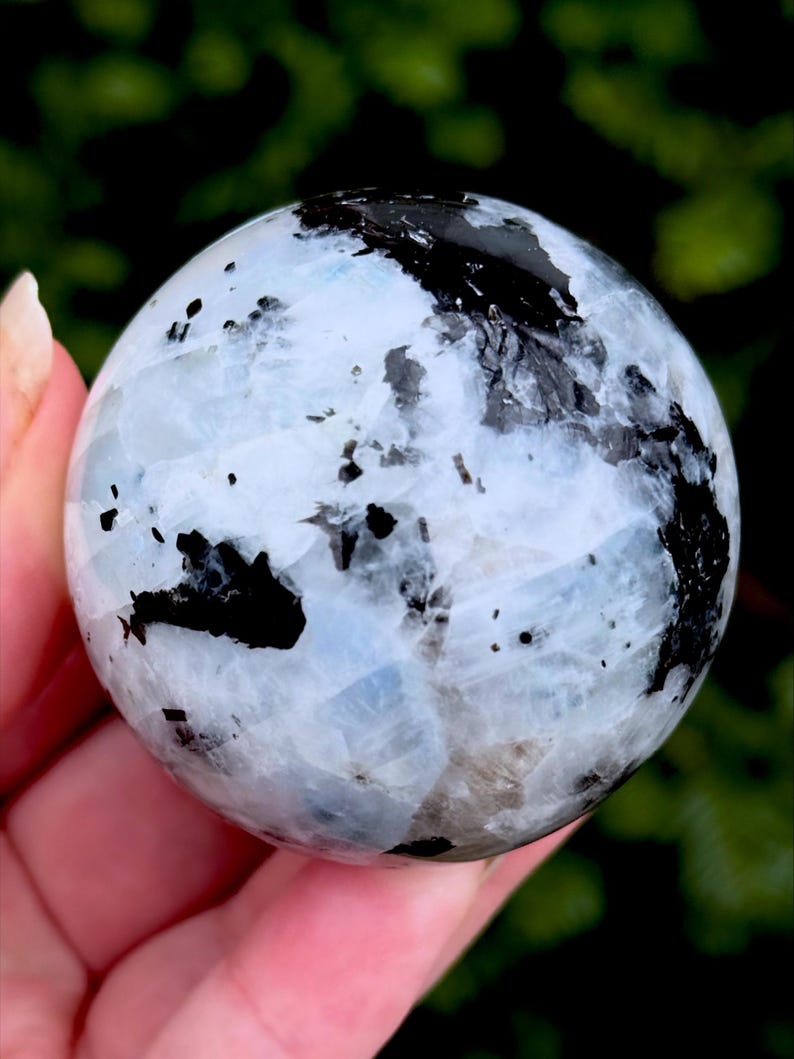 Flashy Rainbow Moonstone W/ Black Tourmaline Sphere | Polished Healing ...