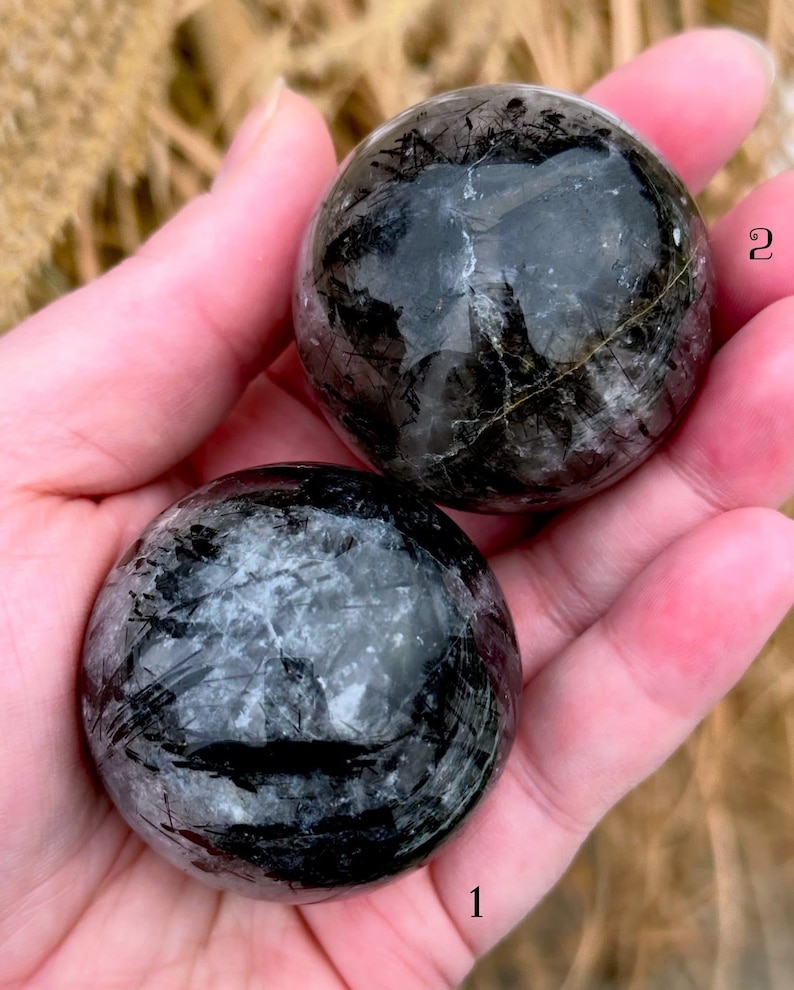 Tourmalated Quartz Sphere | Golden Healer Inclusion, Polished Crystal ...