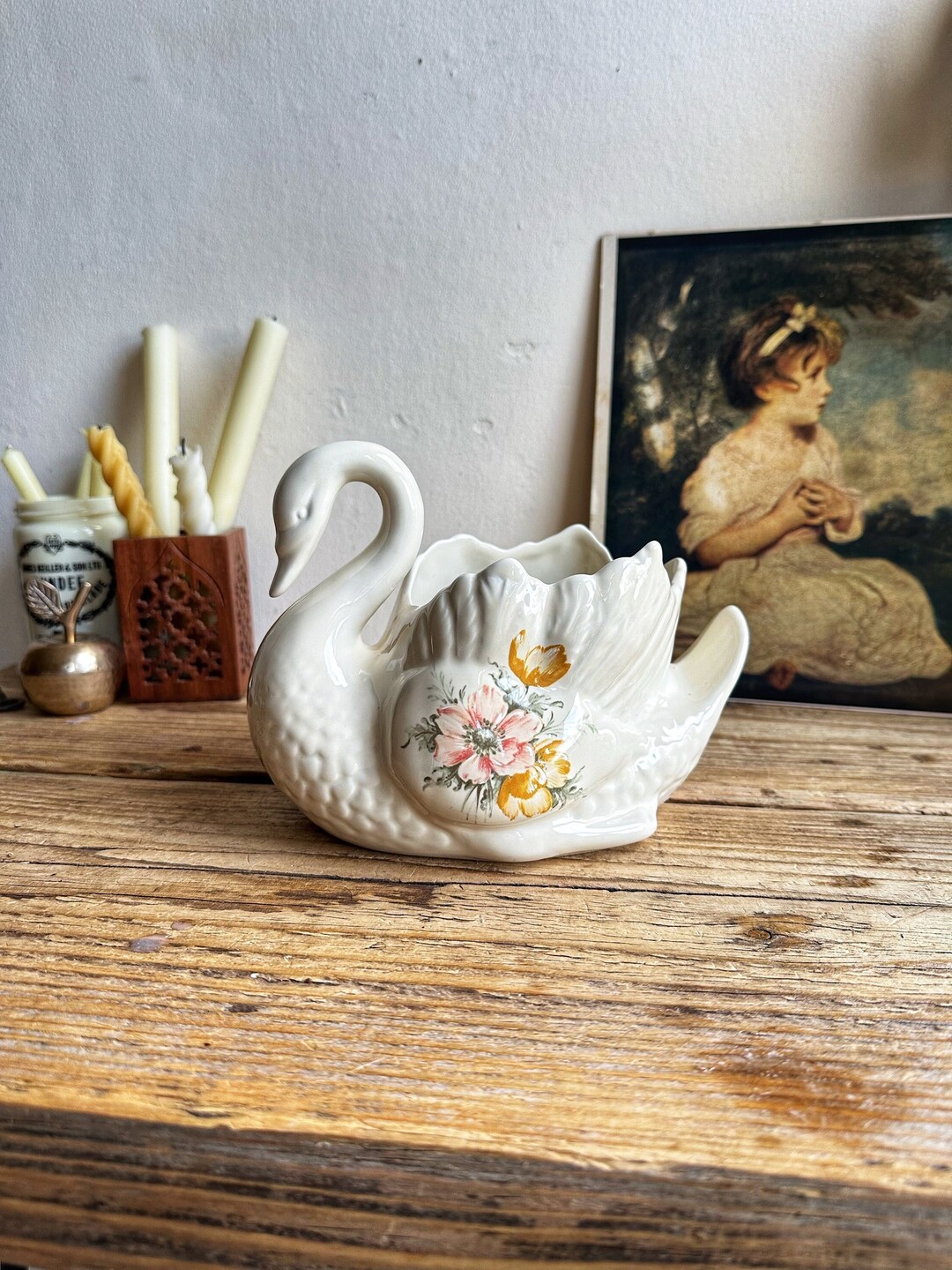 Vintage St Michael Anemone Swan - Marks and Spencer Ceramic Floral Swan ...