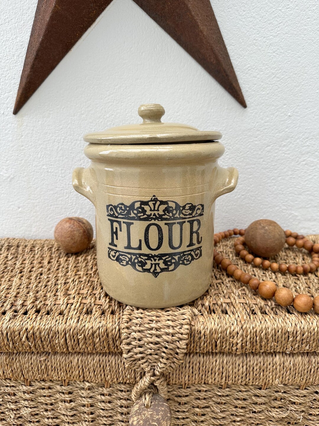 Moira Stoneware Flour Jar: Retro Beige Kitchen Storage (repaired Handle ...