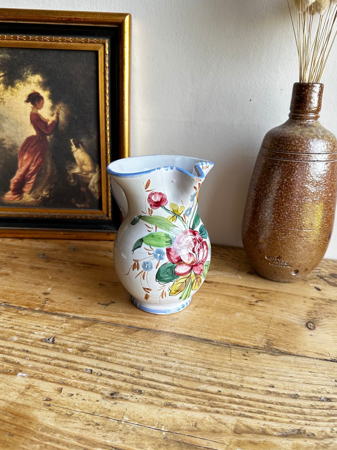 Handmade Italian Pottery Jug With Hand Painted Floral Design - Pouring ...