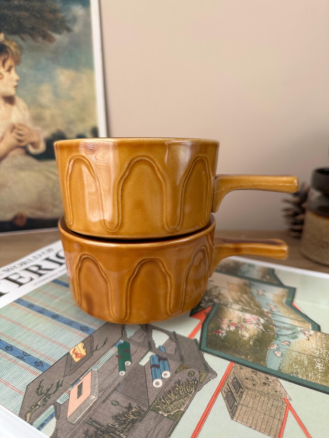 Vintage Pair of Drip Edged Soup Bowls - Dark Tan Bowl - Tams Style Soup ...