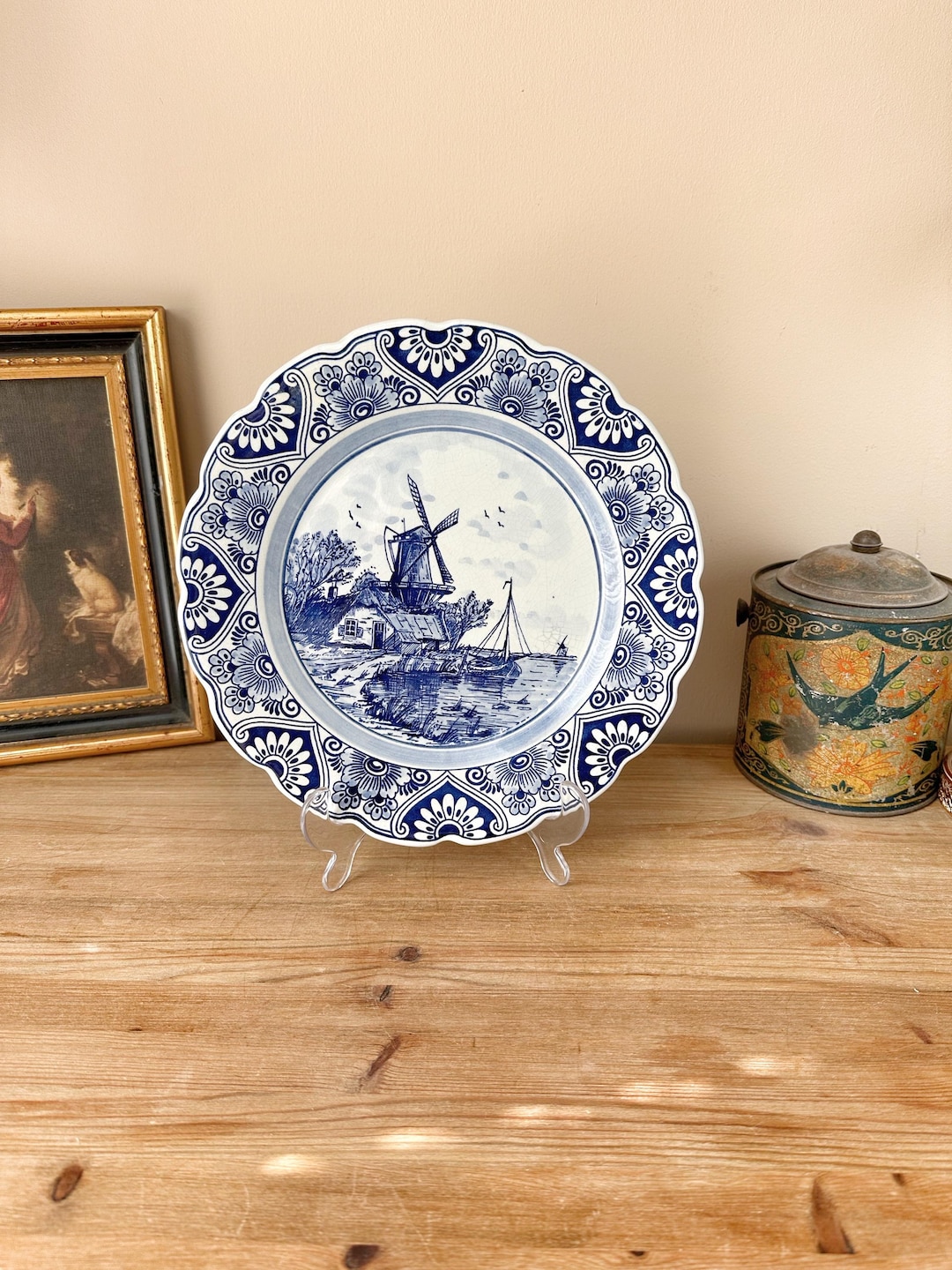Vintage Delft Blue Windmill Plate: Dutch Ceramic Wall Decor - Etsy