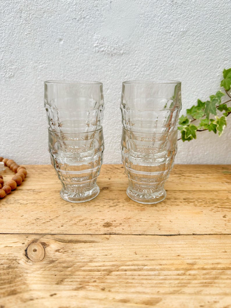 Vintage Jacobean Thumbprint Glasses - Set of 4 Clear Barware (200ml ...