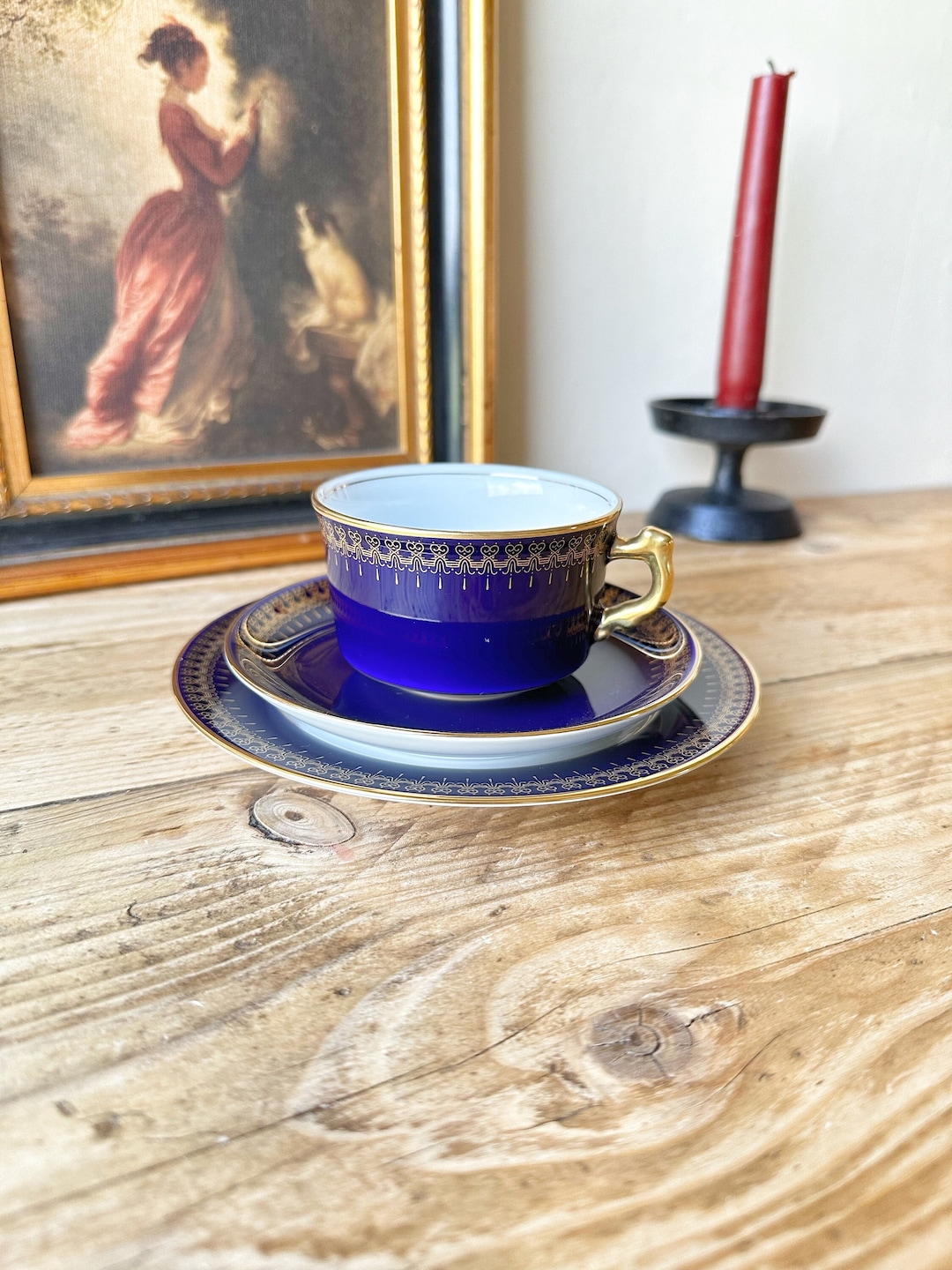 Vintage Romanov Collection Cobalt Blue Cup, Saucer and Side Plate Set ...