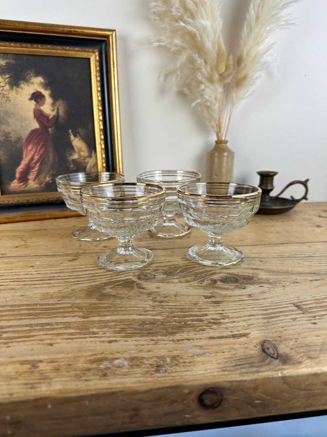 Set of Four Vintage Jacobean Clear Glass Dessert Bowls - Ice Cream ...
