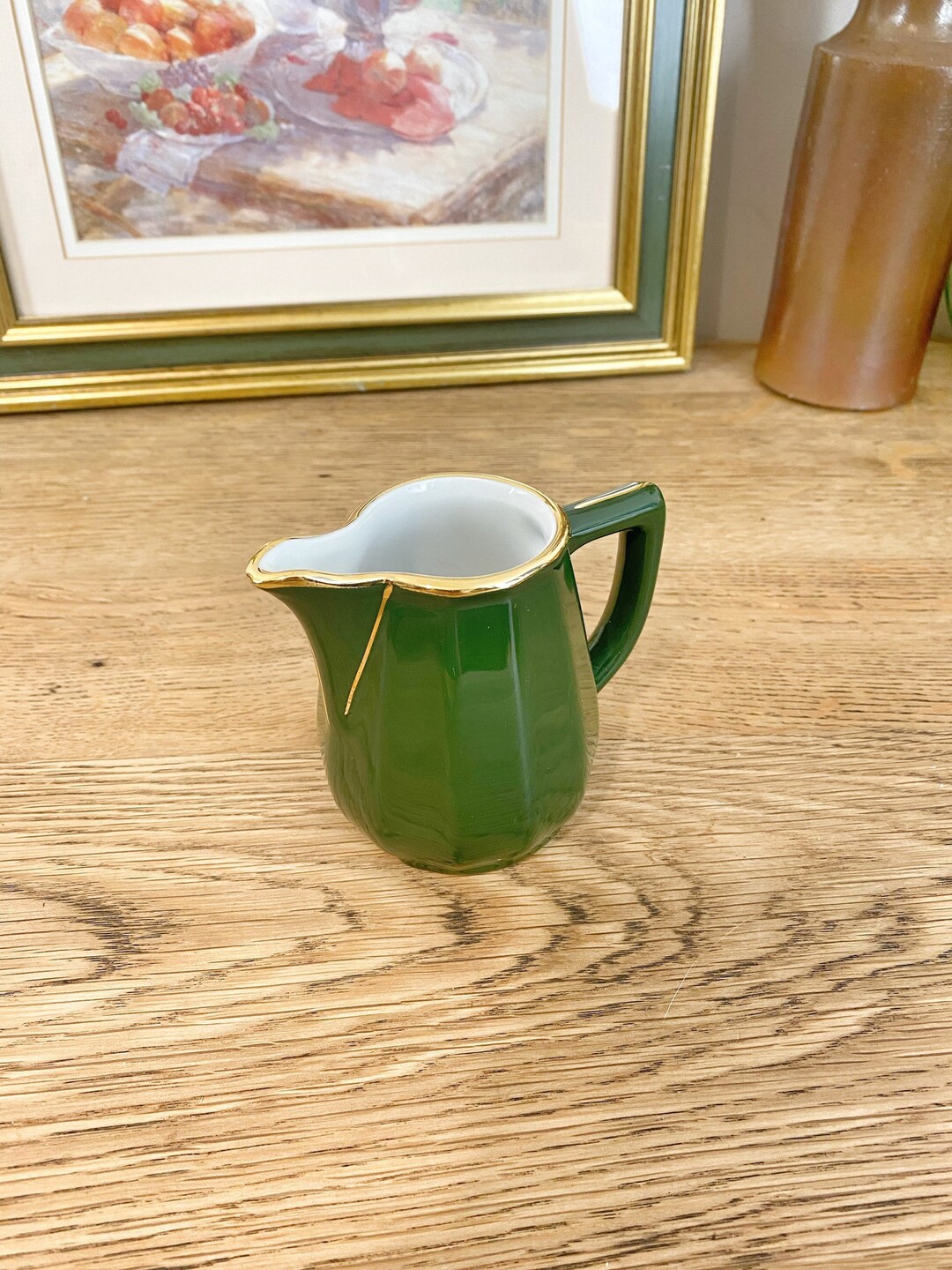 Apilco Bistro Milk Creamer Jug in Emerald Green With Gold Rim - French ...