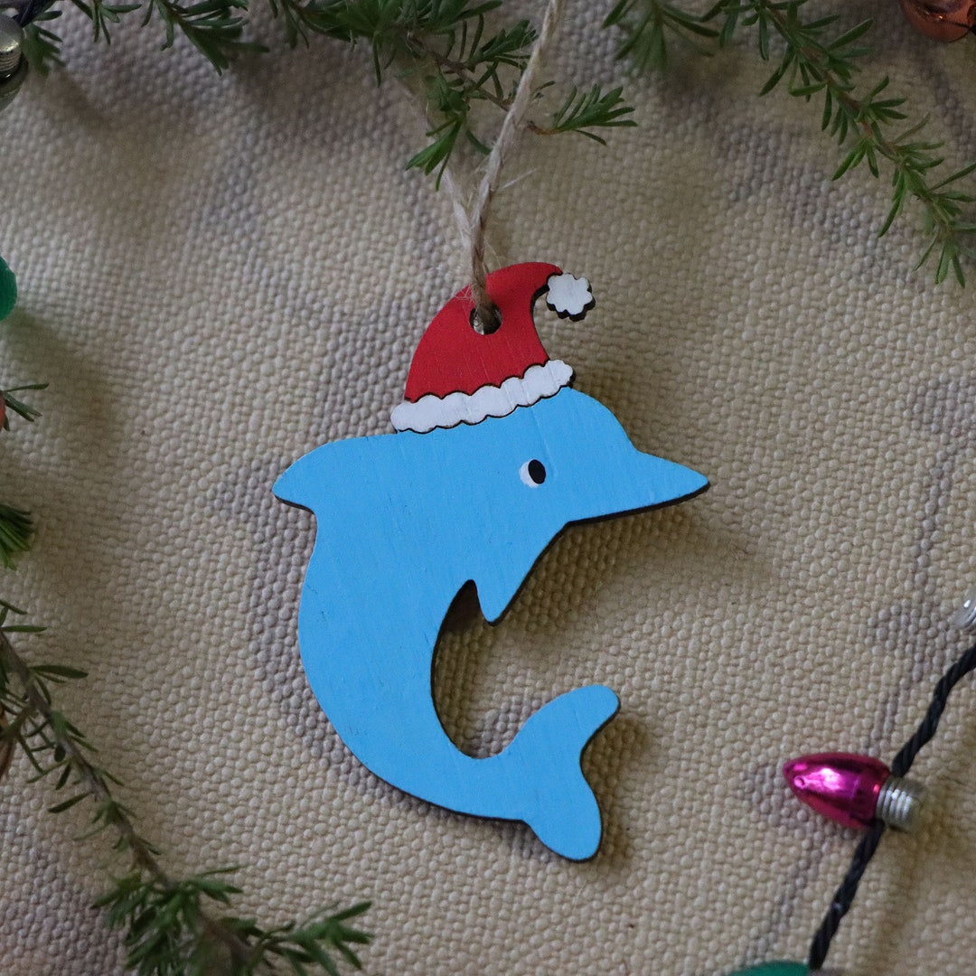 Blue Dolphin With Santa Hat Christmas Tree Ornament Xmas - Etsy