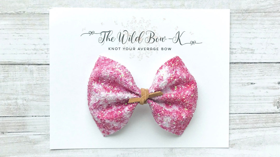 Girls Pink Glitter Bow, Pink Sparkle Bow, Pink and White Baby Headband ...