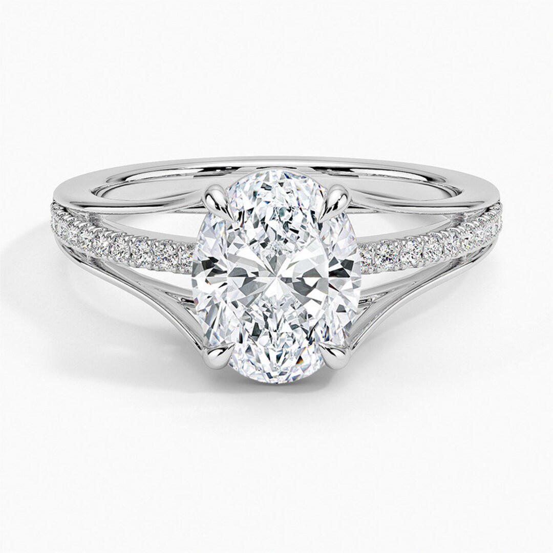 Moissanite Engagement Ring Split Shank Double Band Moissanite Wedding ...