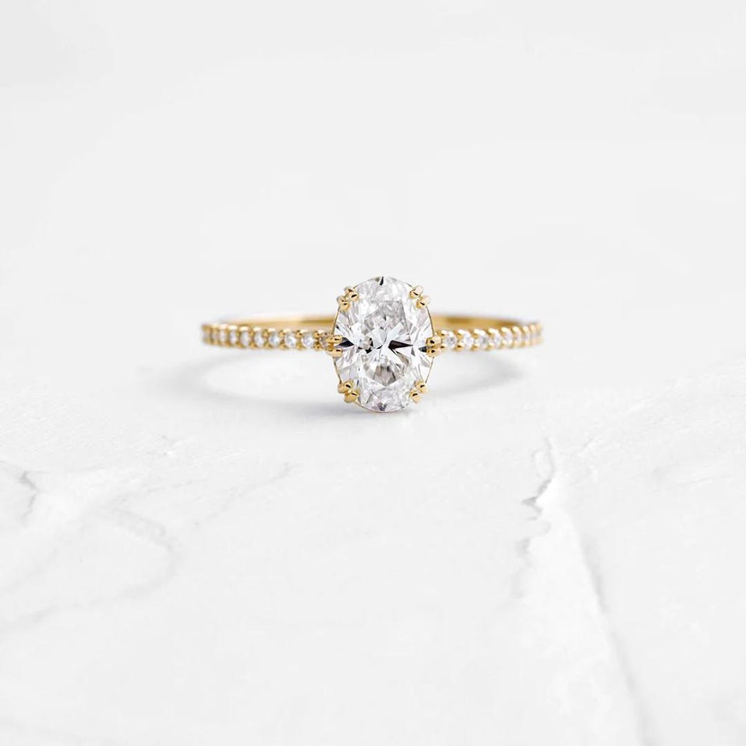Art Deco Oval Cut Moissanite Engagement Ring 14k Yellow Gold Starboard ...