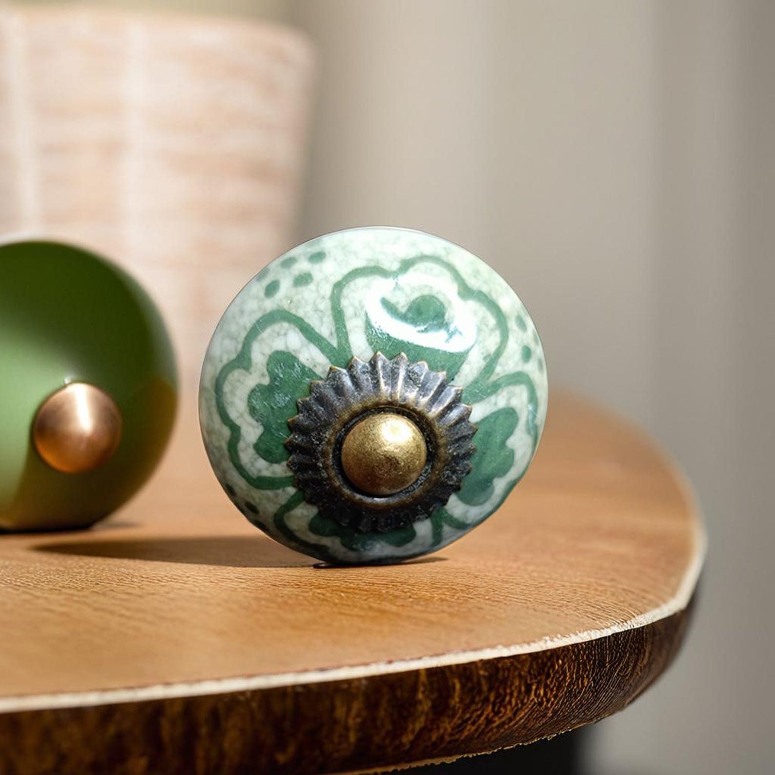 Hand-painted Ceramic Knob: Green Floral Boho Furniture Hardware - Etsy
