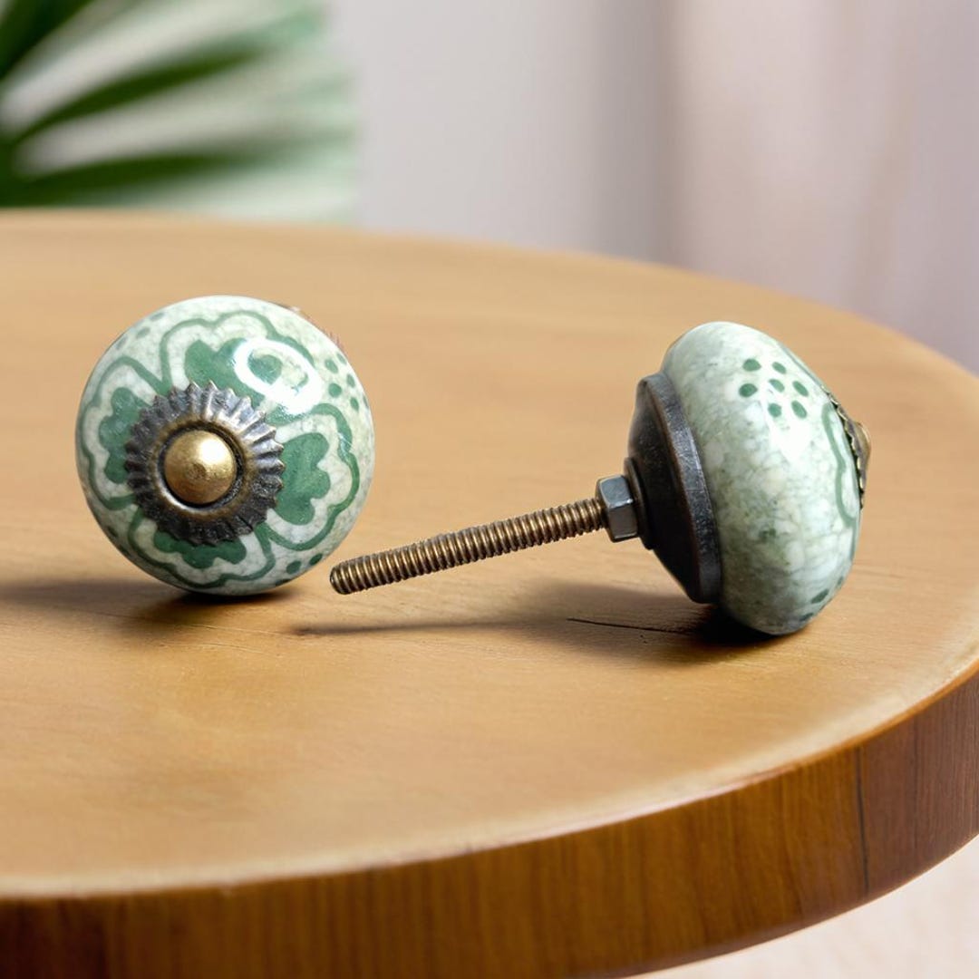 Hand-painted Ceramic Knob: Green Floral Boho Furniture Hardware - Etsy