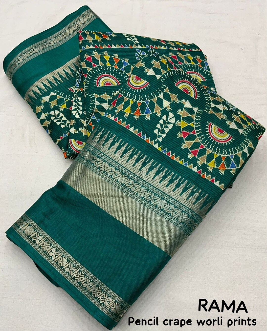 Printed Silk Saree With Varli Art Print - Etsy