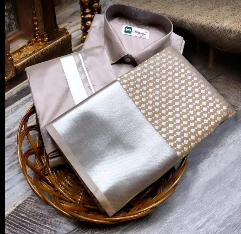 Couple Matching Mens Silk Vesti Set, Dhoti, Mundu, Onam With Matching ...