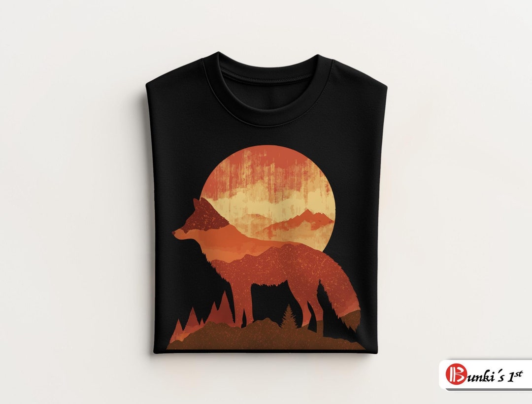 Fox Shirt, Retro Sunset Fox Graphic Tee, Vintage Mountain Wildlife ...