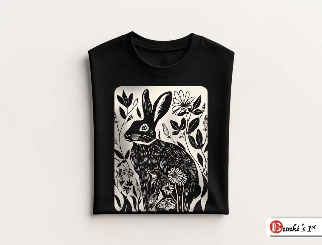 Black and White Rabbit T-shirt, Nature-inspired Woodland Bunny Graphic ...