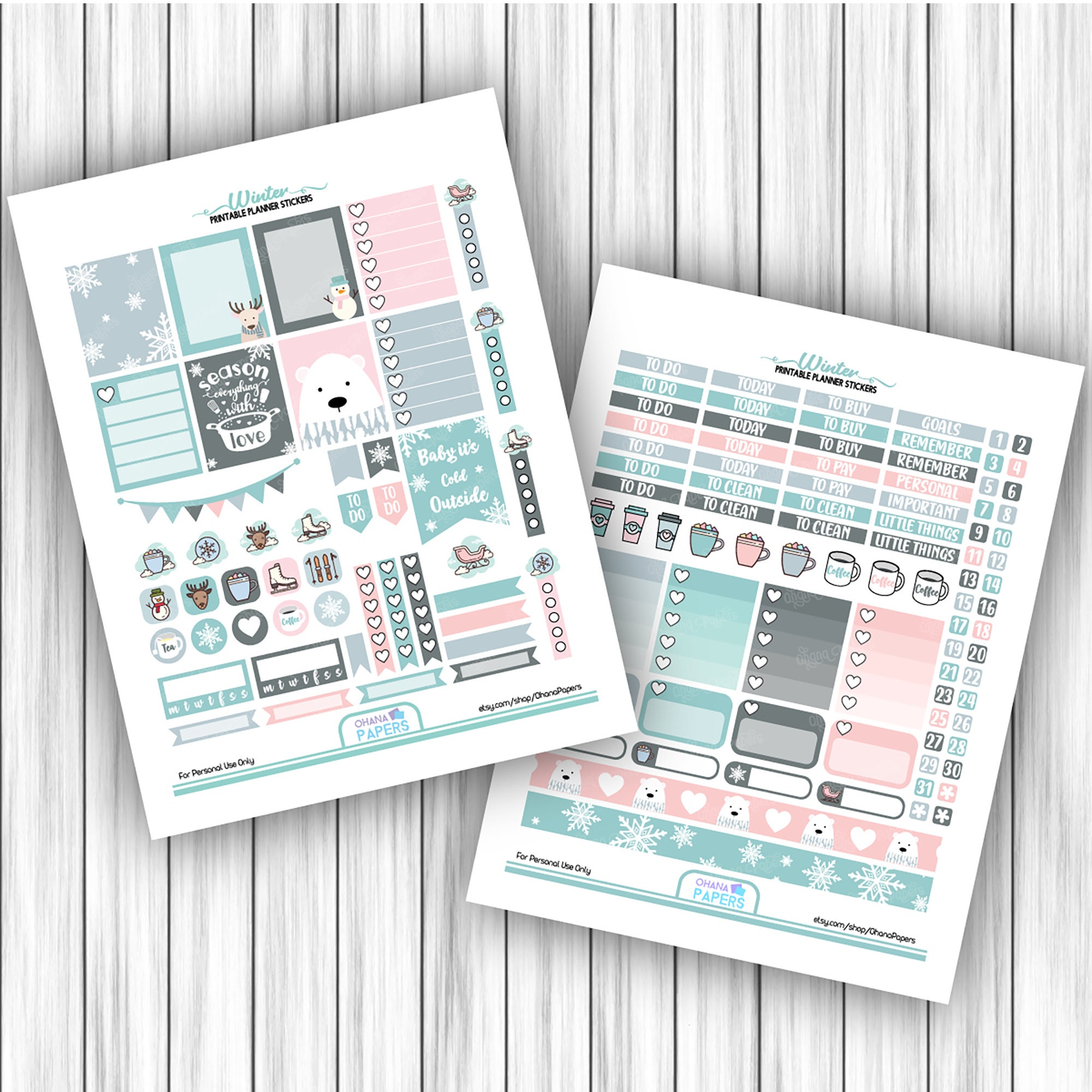 WINTER Printable Stickers EC Planner Stickers Erin Condren - Etsy