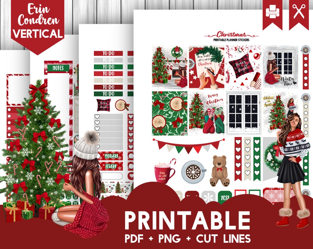 CHRISTMAS GIRL Planner Stickers, Printable Winter Weekly Kit, Erin ...