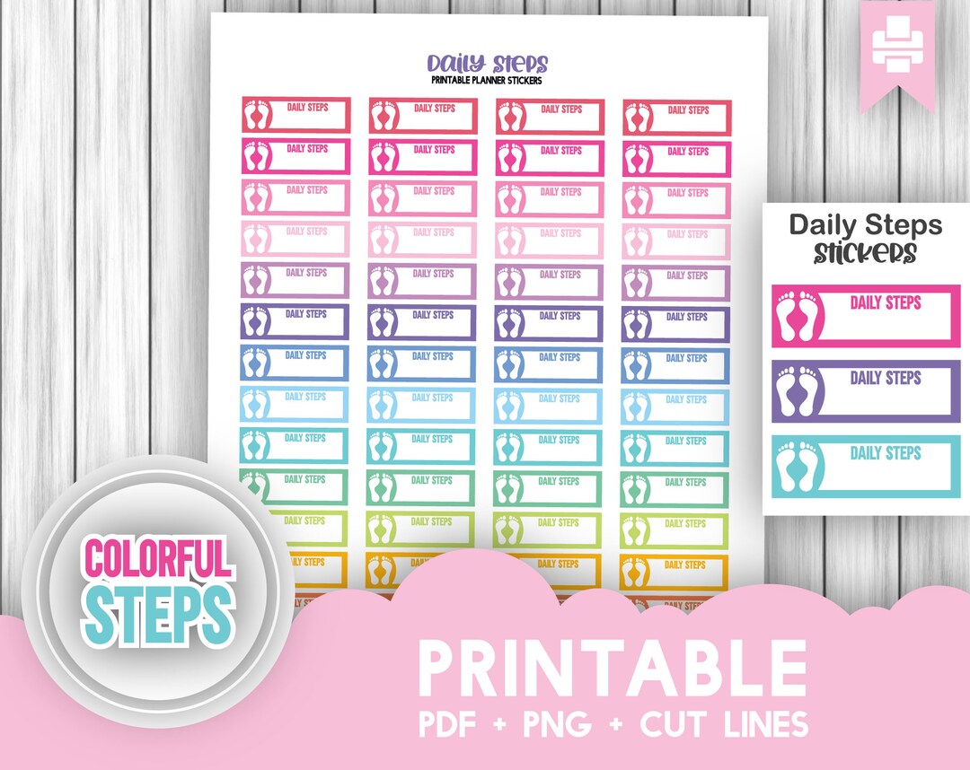 Printable Daily Steps Stickers, Daily Tracking Planner Stickers, Habit ...