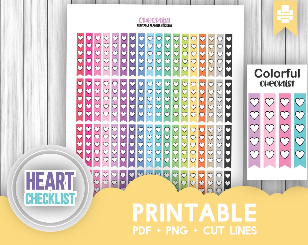 Printable Heart Checklist, Colorful Rainbow Planner Stickers, Colorful ...