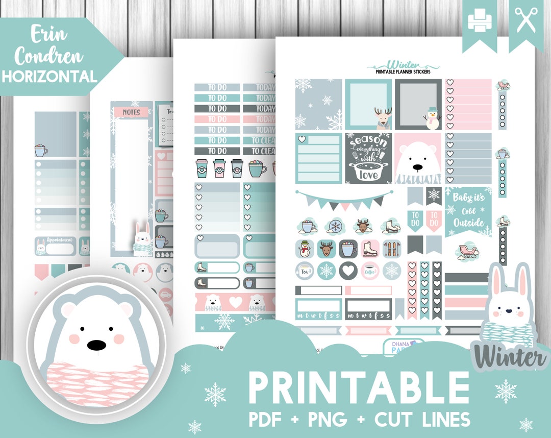 WINTER Printable Stickers EC Planner Stickers Erin Condren Horizontal ...