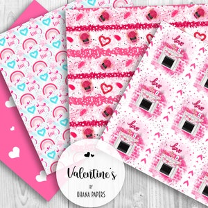 VALENTINES DAY Digital Paper Pack, Fashion Illustration Girl, Romantic ...