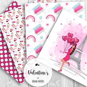 VALENTINES DAY Digital Paper Pack, Fashion Illustration Girl, Romantic ...