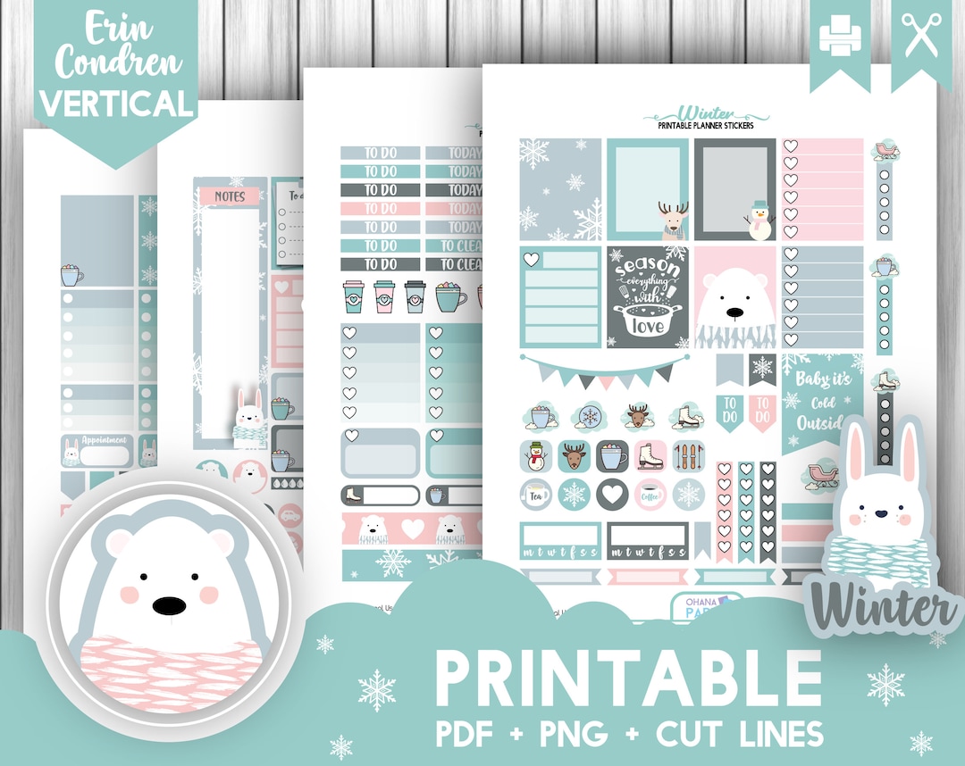 WINTER Printable Stickers EC Planner Stickers Erin Condren Vertical ...