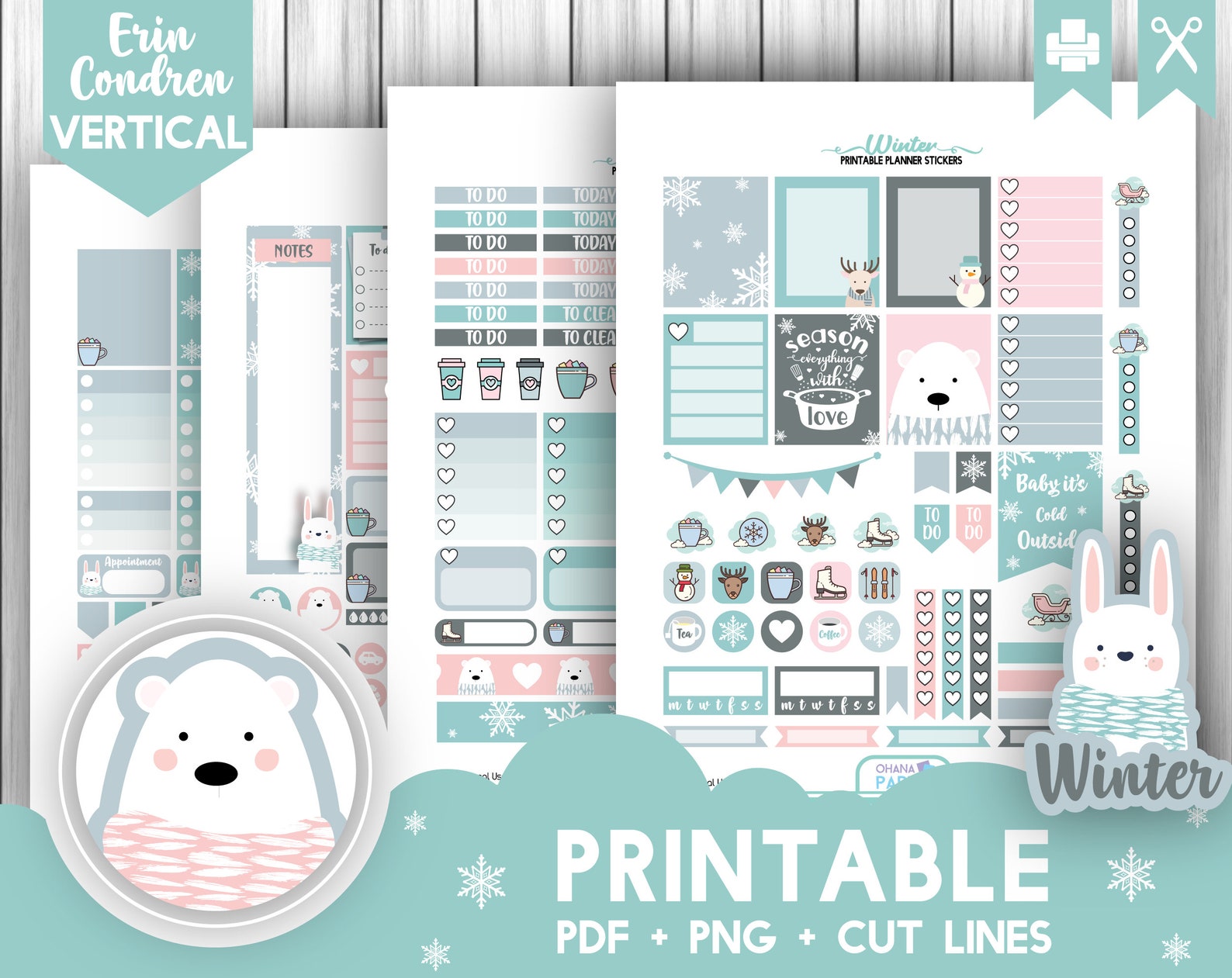WINTER Printable Stickers EC Planner Stickers Erin Condren - Etsy