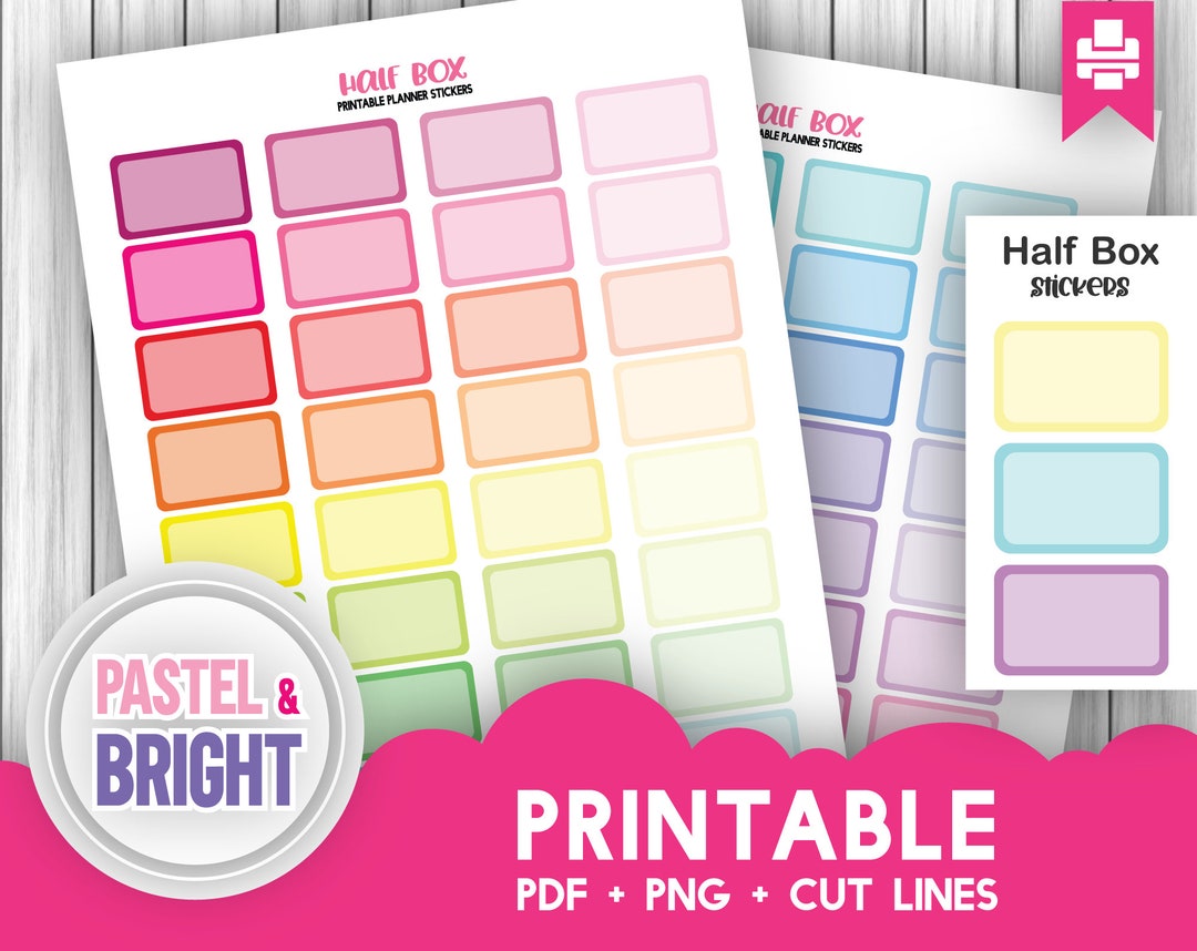 Printable Pastel Half Box Planner Stickers, Multicolor Half Boxes ...
