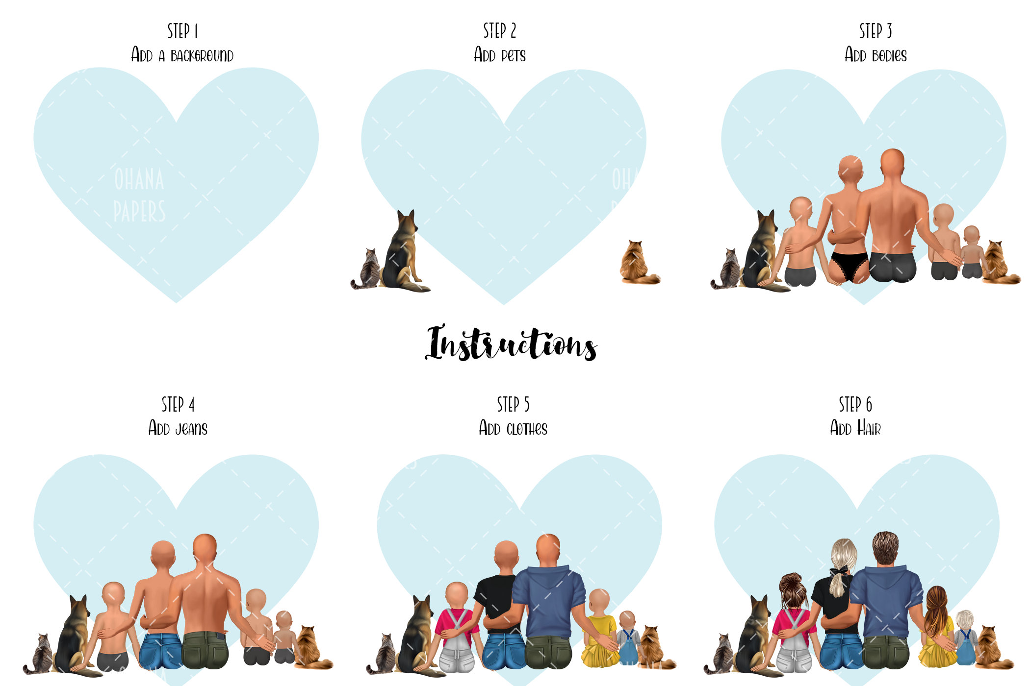 Family Clipart Bundle - Family Illustrations : Mom, Dad, Kids, Dog and ...
