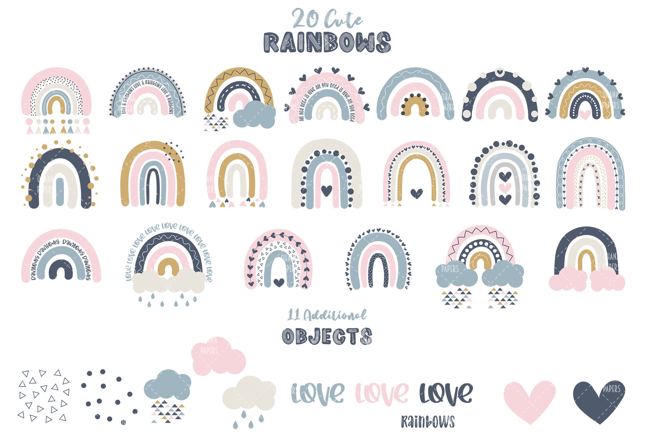 Scandinavian Rainbow Clipart - Nordic Boho Rainbows, Cute Modern ...