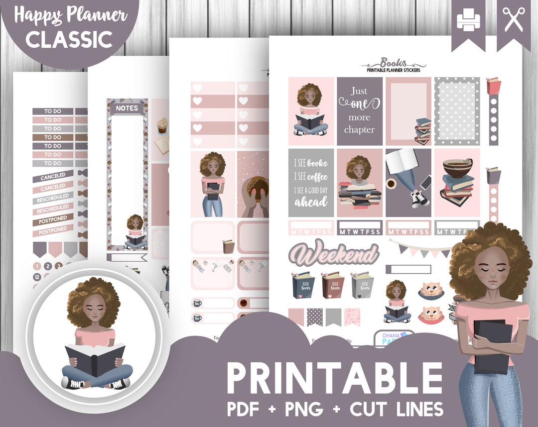BOOK Planner Printable Stickers Happy Planner Printable Black - Etsy