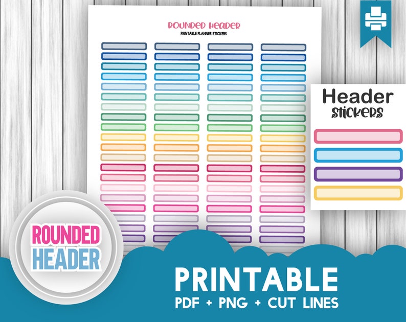 Printable Rounded BLANK HEADER Stickers Plain Headers - Etsy