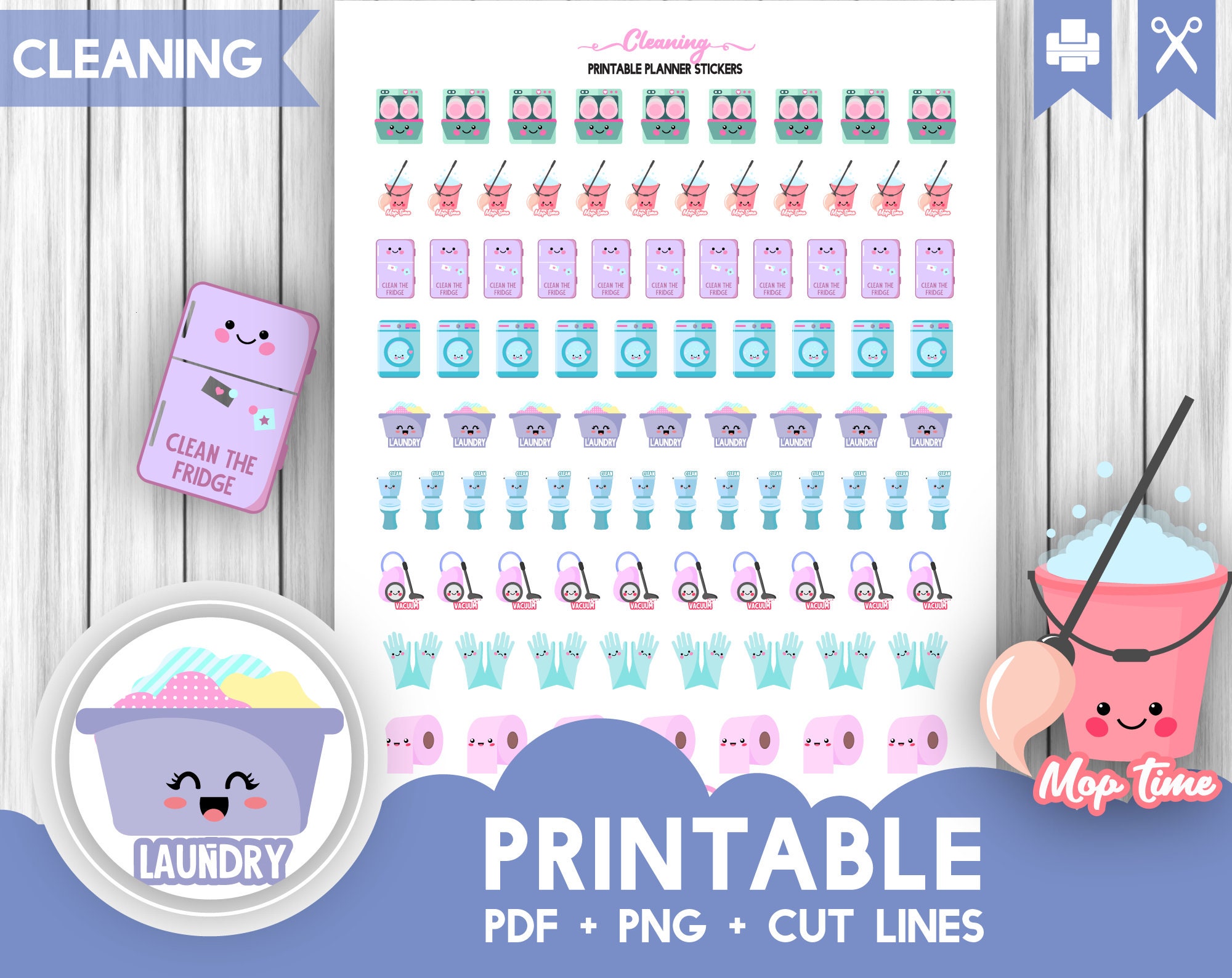 Cleaning Planner Stickers Printable Chore Stickers Chore Planner Bullet ...