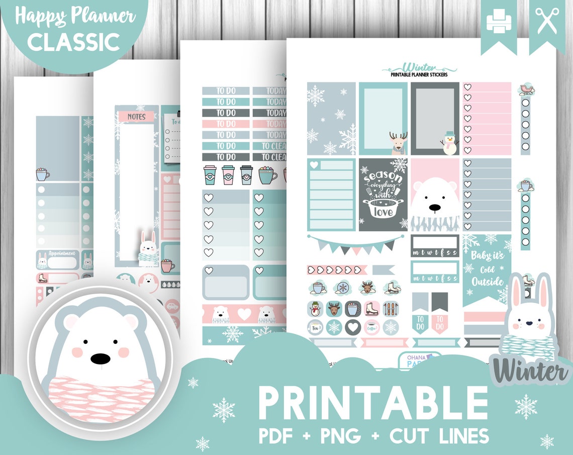 WINTER Happy Planner Printable Stickers Weekly Kit Winter | Etsy