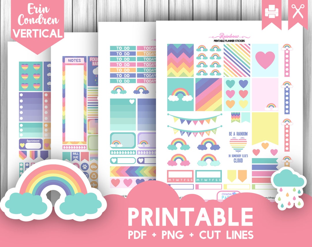 Pastel Rainbow Printable Planner Weekly Kit - Erin Condren Vertical ...