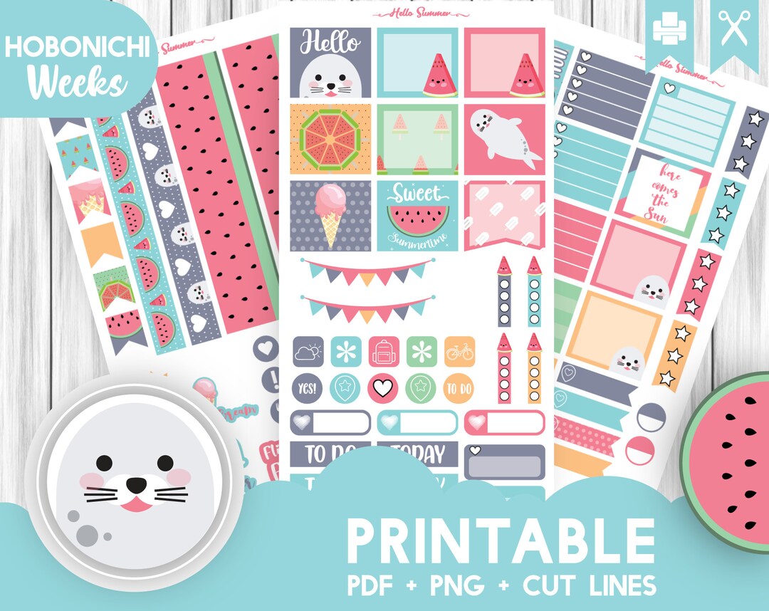 HELLO SUMMER Printable Planner Weekly Kit Hobonichi Weeks Cute Pastel ...