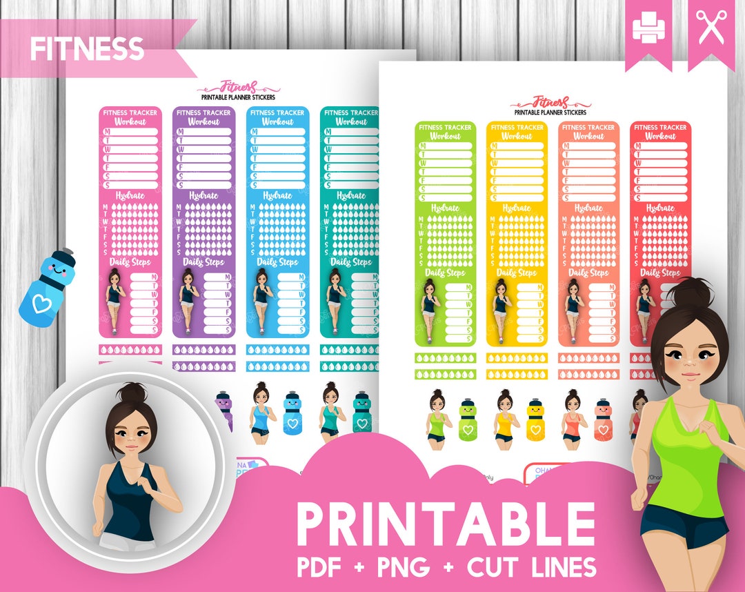Workout Sidebar Tracker Printable Stickers - Fitness Health Running ...