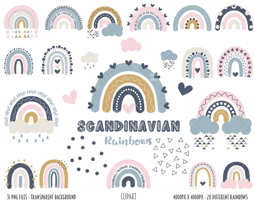 Scandinavian Rainbow Clipart - Nordic Boho Rainbows, Cute Modern ...
