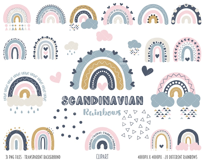 Scandinavian Rainbow Clipart Nordic Boho Rainbows Cute - Etsy