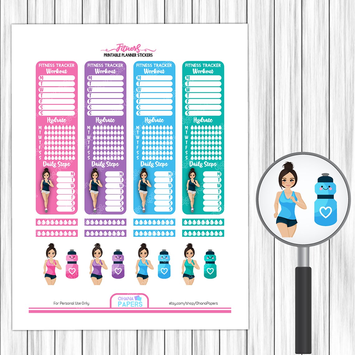 Workout Sidebar Tracker Printable Stickers - Fitness Health Running ...