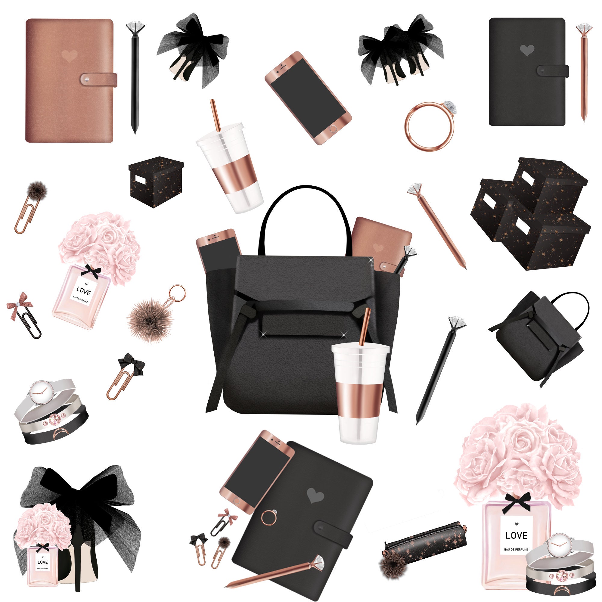 Rose Gold Clipart Stationary Home Office Planner Stickers - Etsy