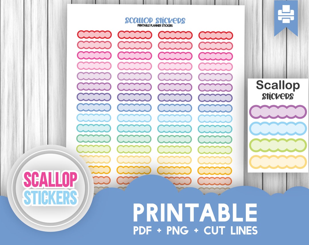 Printable Scallop Planner Stickers, Multicolor Scallop Boxes, ECLP ...