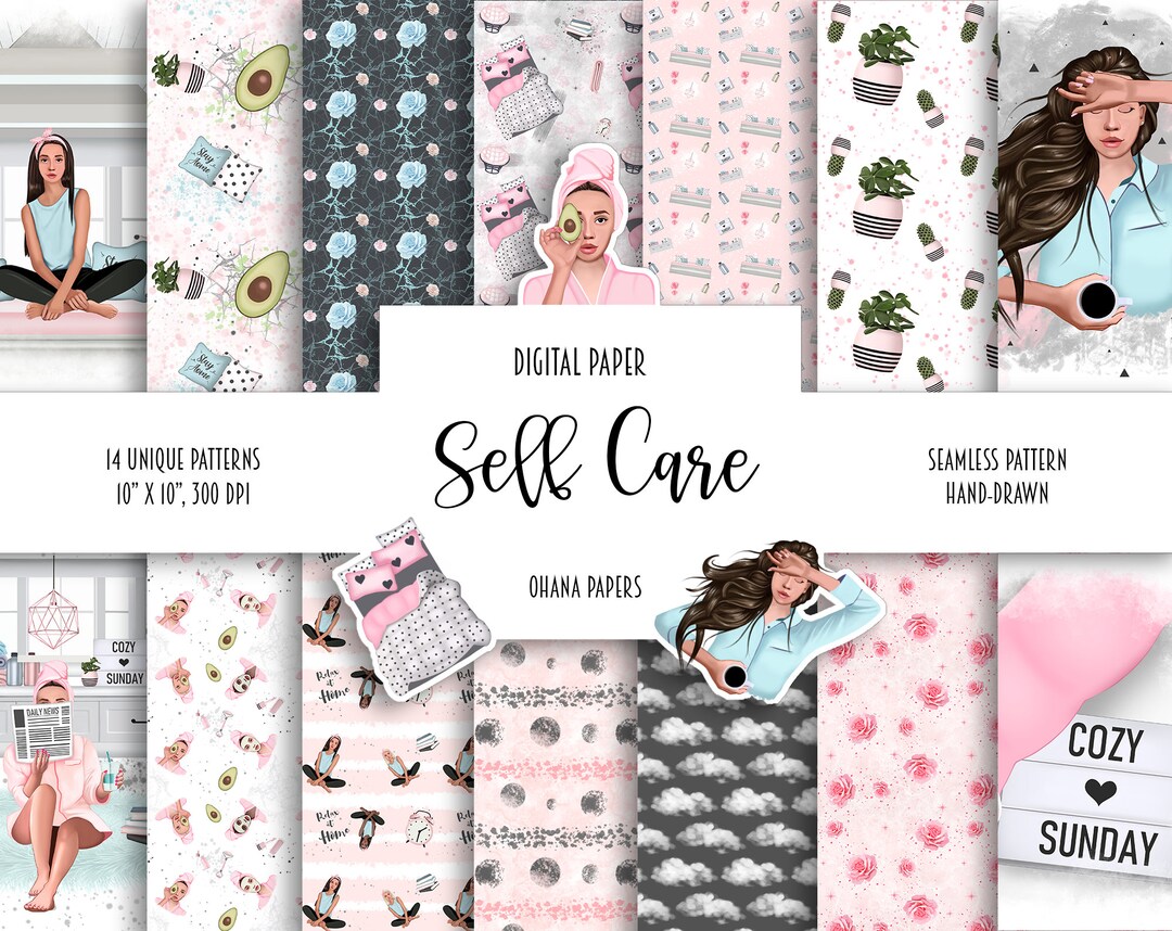 STAY HOME Digital Paper Pack, Fashion Girl Seamless Pattern,beauty and ...