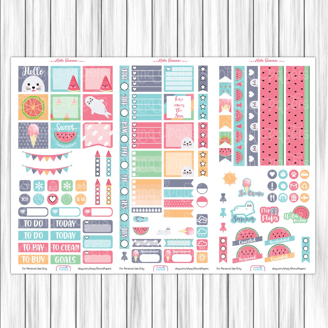 HELLO SUMMER Printable Planner Weekly Kit Hobonichi Weeks - Etsy