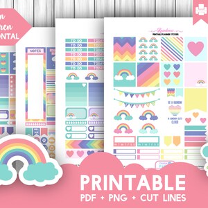Pastel Rainbow Printable Planner Weekly Kit Erin Condren Horizontal ...