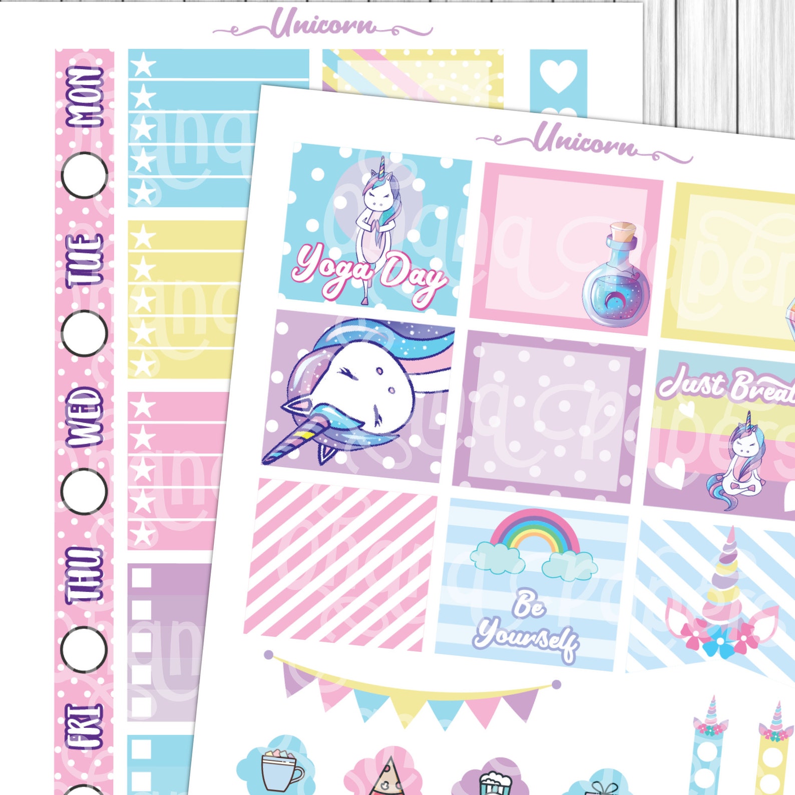 UNICORN YOGA Printable Planner Stickers Weekly Kit HOBONICHI - Etsy