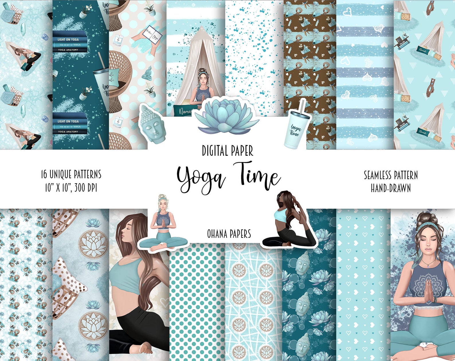 YOGA Digital Paper Pack Seamless Pattern Fashion - Etsy